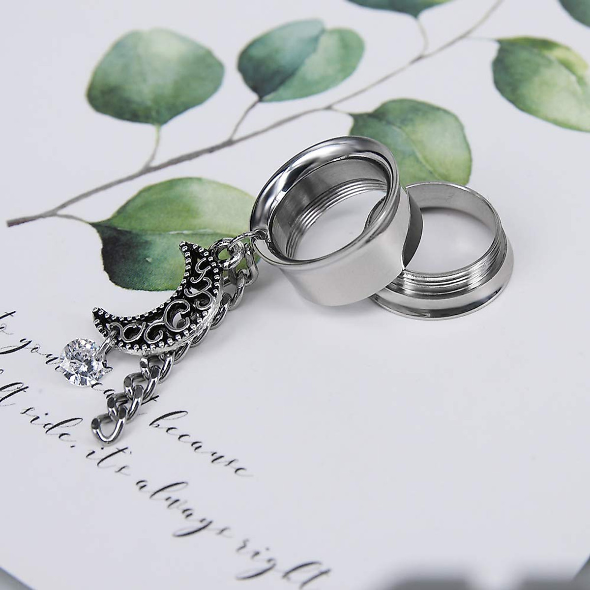 ZS Vintage Moon Dangle Ear Tunnels Plug Stainless Steel Screw Ear Gauge Feather Chain Ear Expander Flesh Tunnels Piercing (Moon,4g(5mm))