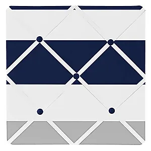 Navy Blue, Gray and White Fabric Memory/Memo Photo Bulletin Board for Stripe Collection