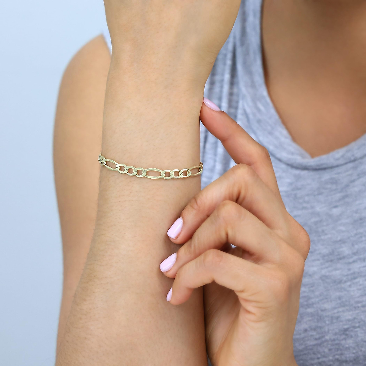 Nuragold 10k Yellow Gold 5.5mm Figaro Chain Link Bracelet, Mens Womens Jewelry 7" 7.5" 8" 8.5" 9"