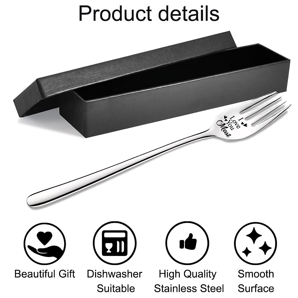 ZBBFSCSB I Love You Most Funny Engraved Forks with Gift Box, Wedding Dessert Forks Anniversary Family Party Birthday Christmas Gifts, Anniversary Wedding Gift for Wife Husband, Gift for His Her