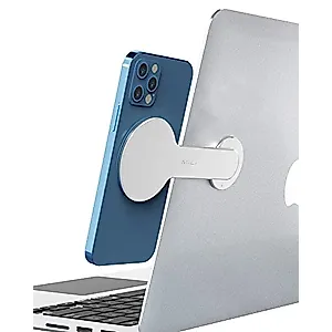 MiLi Magnetic Laptop Phone Holder, Adjustable Monitor Side Mount Phone Holder, Screen Extension Bracket for iMac/MacBook, Compatible with MagSafe for iPhone 12/13/14 Max/Pro/Mini (Silver)