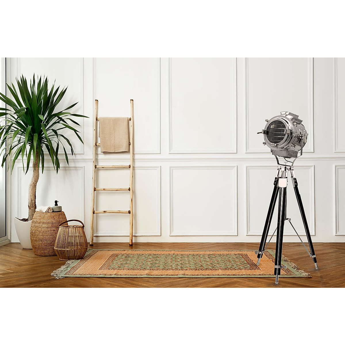 Nagina International Nautical Retro Classic Theater Collectible Steel Tripod Searchlight Lamp | Movie Props Authentic Nautical Floor Lamp Light with Heavy Large | Living Room Spot Light Lamp