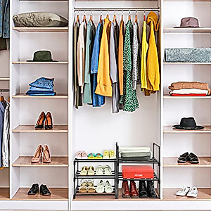 HITHIM 5-Tier Narrow Shoe Racks, Small Stackable Shoe Shelf Organizer,Sturdy Shoe Stand with Armrests, Metal Free Standing Shoe Racks for Entryway, Doorway and Bedroom Closet (Black)