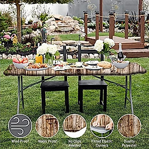 Polyester Rectangle Fitted Elastic Edge Table Cloths, 4 ft-(24" x 48"), Wooden Grain Barn Door Polyester Waterproof Wipeable Table Cloth, for Outdoor Picnic Camping and Indoor Kitchen Dining Party