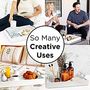 Deluxe Tray for Coffee Table – Beautiful White Tray Decor, White Coffee Table Tray Decor, White Serving Tray with Silver Metal Handles for Your Home -16x12