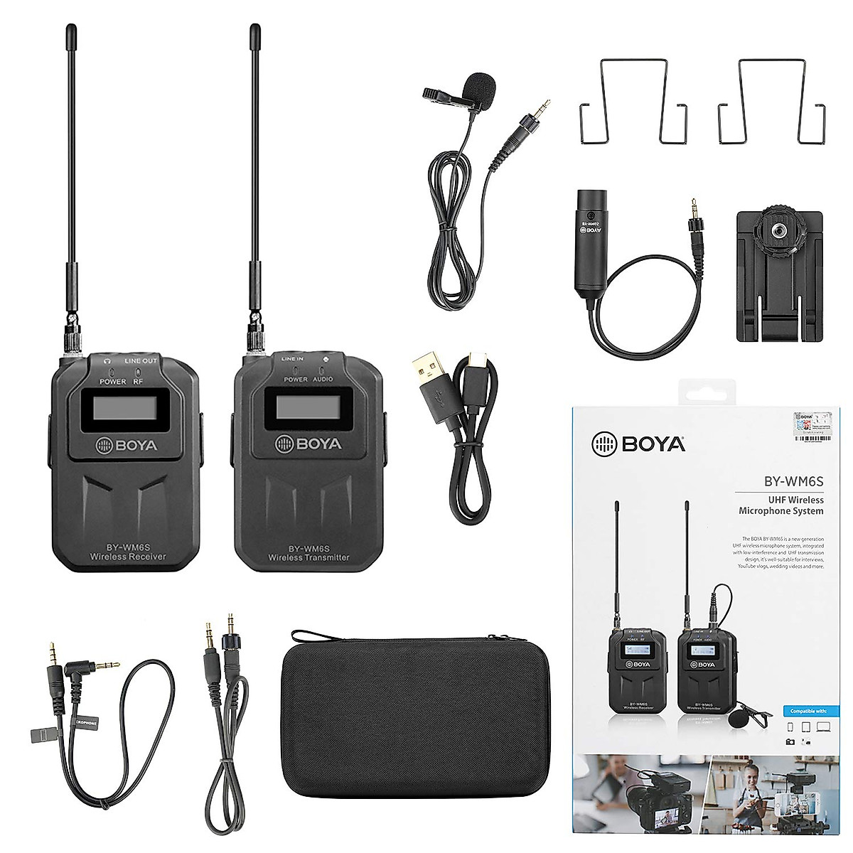 BOYA UHF Wireless Lavalier Microphone with 48-Channel, BY-WM6S, Broadcast Sound Quality and Integrity of Audio, Built-in Rechargeable Battery for Smartphone, Tablets, DSLR Camera, Sony Camcorder