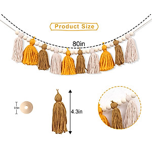 Boho Tassel Garland - 1st Birthday High Chair Banner, Boho Sun Banner, Wall Decoration for Dorm, Boho Garland with Wood Beaad, Yarn Garland, Wall Hanging for Girls Room, Nursery Baby Shower Classroom