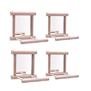 HANZE Bird Mirror with Swing Hummingbird Swing Bird Perches for Parrots Stand Wooden Swing Toy for Macaws Lovebird Cockatoo Parakeet Conure Finch Cockatiels,4 Pack