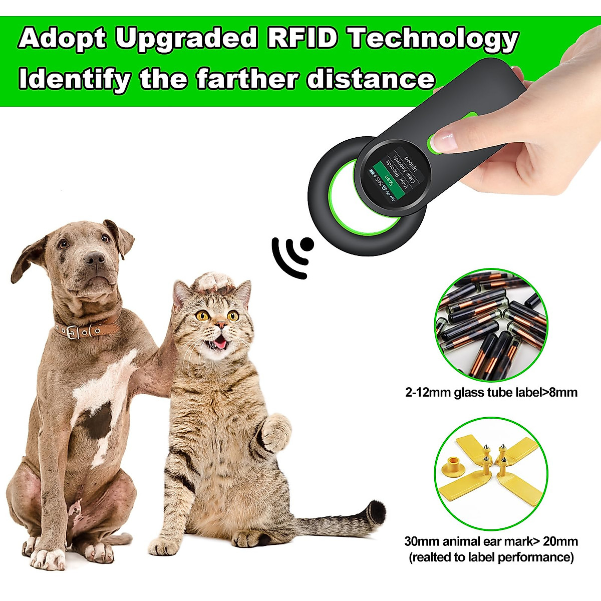 Alacrity Pet Microchip Scanner, Portable Animal Chip Reader Supports FDX-B (ISO11784/85) and EMID Tags