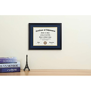 ELSKER&HOME 8.5x11 Certificate Frame with Blue Mat- Classic Black Color Frame - Displays Diploma 8.5x11 Inch with Mat - 11x14 Inch Without Mat - For Document/Photo(Double Mat Blue with Gold Rim)