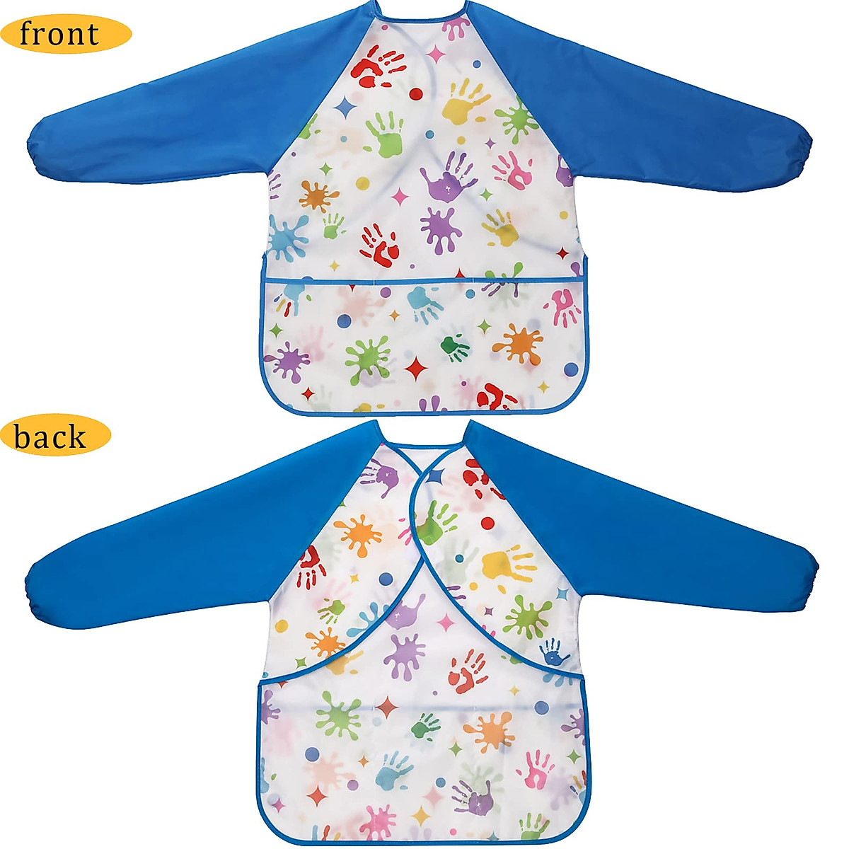 2 Pack Art Smock for Kids Artist Smock Waterproof Painting Aprons for Play, Classroom, Community Event, Crafts & Art Painting Activity for Toddlers and Children 2-7 Years (handprints)