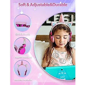 charlxee 𝟐𝟎𝟐𝟑 𝐍𝐞𝐰 Unicorns Kids Wireless Headphones with LED Lights,Headsets with Mic for School,30H Playtime,95dB Volume Limited,HD Stereo On/Over Ear Headsets,Unicorns Gifts(Hot-Pink)