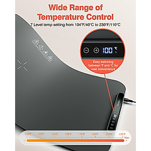 Electric Warming Tray, iTRUSOU Silicone Warming Mat for Food with 7 Temp-Settings, 1-8Hr Auto Shut-Off, Switchable Fahrenheit/Celsius, Upgrade Strap Keep Food Warm at Buffet, Party, Sabbath, Daily Use