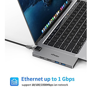 USB C Hub Multiport Adapter for MacBook Pro 2019/2018/2017, 8 in 1 USB C to Dual HDMI Adapter 4K 60Hz, 1Gbps Ethernet, SD/TF Card Reader and 100W PD Port, Dual USB 3.0 Docking Station