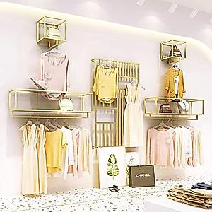 MDEPYCO Creative Square Display Garment Racks in Boutique Clothing Stores, Wall-Mounted Hanging Clothes Shelf in Home, Towel Racks for Bathroom Storage Shelves (Gold, 11.8" L)