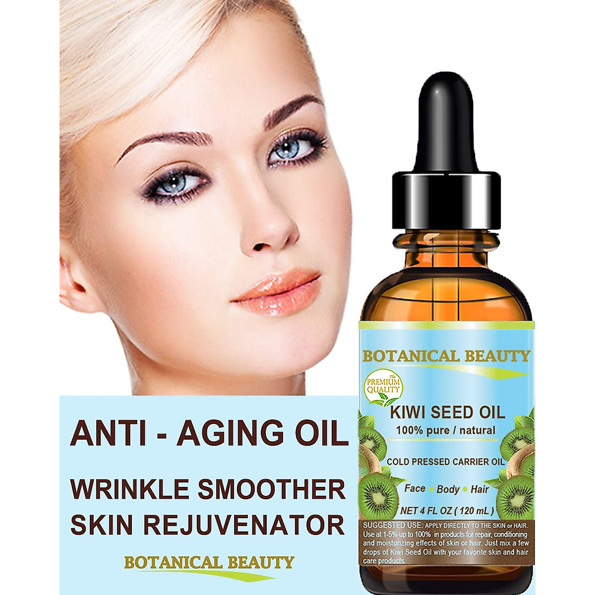 Botanical Beauty KIWI SEED OIL. 100% Pure Natural Undiluted Virgin Cold Pressed Carrier Oil. 0.5 Fl.oz.- 15 ml for Face, Skin, Body, Hair, Nail Care