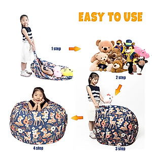 LOLOMLO Stuffed Animal Storage Bean Bag Chair Cover, Hold Kids Plush Toys Blankets Towels Beanbag (Cover Only), Canvas Floor Circle Stuff Sit Seat Sofa with YKK Zipper, Extra Large 38", Fawn