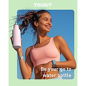 TOURIT 20oz Insulated Stainless Steel Water Bottle with Straw & Handle, Double Wall Vacuum Leakproof BPA-Free Thermos for Sports Travel, Pink