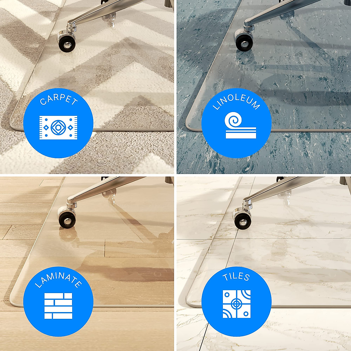 Premium Glass - Carpet Chair Mat 36" x 48" Standard Clear Сhairmat - Heavy Duty Floor Desk Mat for Carpeted and Hardwood Floors - Thick Tempered Glass Home/Office Floor Protector