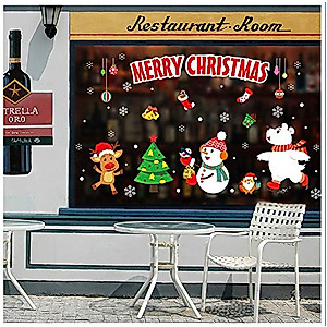 YULOONG Christmas Windows Static Stickers Colorful Clings Removable Vinyl Santa Claus Christmas Tree Snowman Snowflake Deer DIY Wall Window Door Mural Showcase Decal Sticker