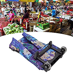 Folding Shopping Cart, Large Capacity Reusable Waterproof Grocery Cart with Removable Bag, Washable Durable Collapsible Shopping Bag with Wheels, 600D Strong Heavy Duty Utility Cart for Travel Camping