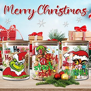 Turgtany Christmas Cookie Jar with Lids, Christmas Kitchen Decor Green, Glass Candy Storage Jars with Airtight Bamboo Lid for Kitchen