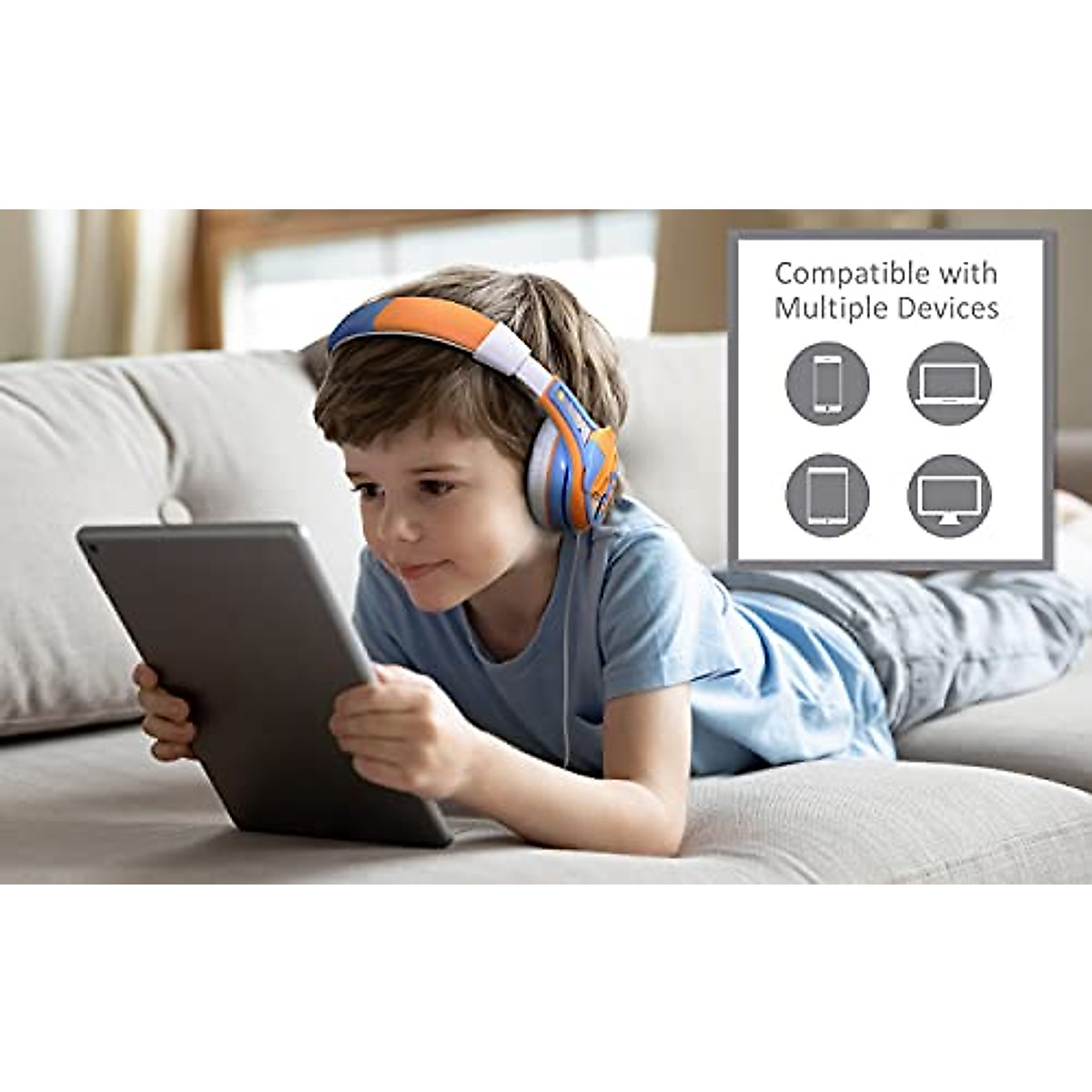 eKids Blippi Headphones for Kids, Wired Headphones for School, Home or Travel, Tangle Free Stereo Headphones with Parental Volume Control, Connect via 3.5mm Jack