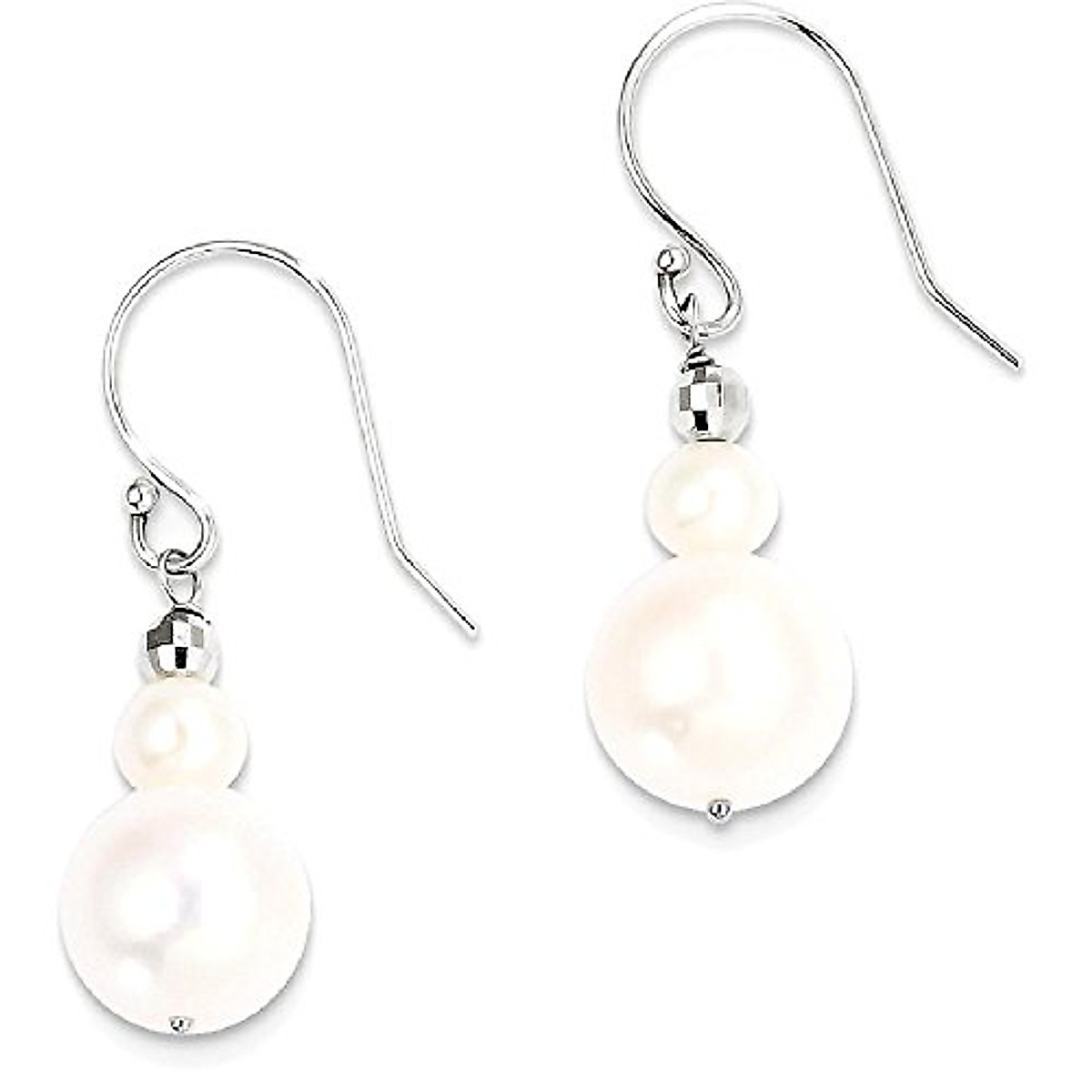 14K White Gold 6 9mm Round Freshwater Cultured Pearl Graduated Drop Dangle Earrings