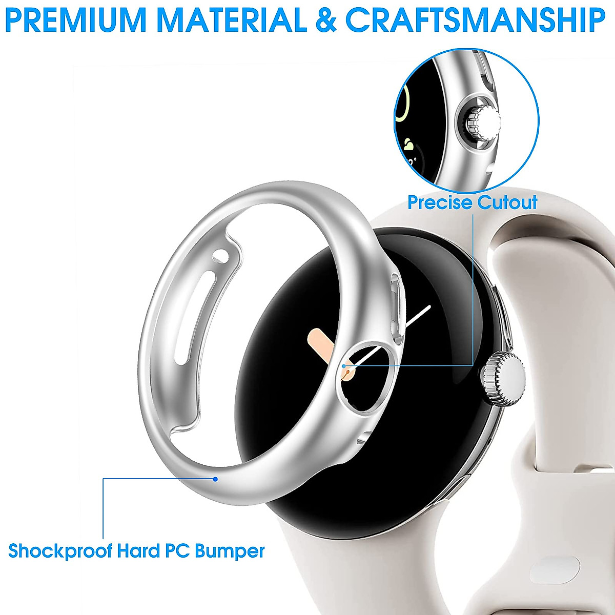 Tiorecime 4 Pack Case for Pixel Watch 2/Pixel Watch, Premium Shockproof Hard PC Protective Cover, All-Around Edge Bumper Compatible with Pixel Watch 2