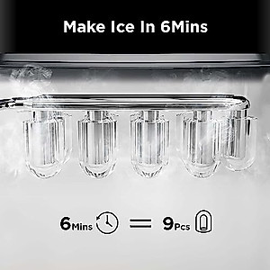 Countertop Ice Maker Machine - Silonn 9 Cubes Ready in 6 Mins, 26lbs in 24Hrs, Self-Cleaning Ice Machine with Ice Scoop and Basket