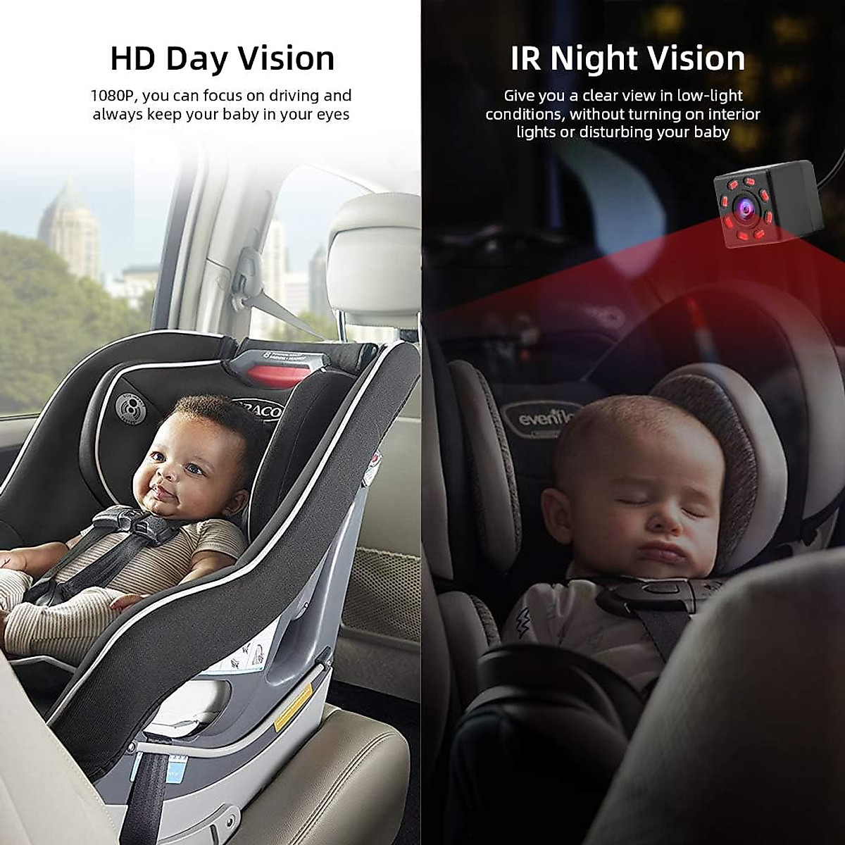 Baby Car Camera 4.3'' HD Baby Car Mirror Seat Camera Car Monitored Mirror Night Vision with Wide View Angle, Aimed at Baby, Plug and Play Car Camera for Baby Car Seat Rear Facing