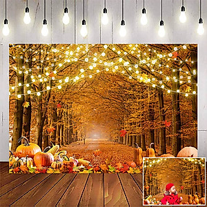 Avezano Fall Backdrop for Photography Autumn Maple Forest Leaves Thanksgiving Photo Background Give Thanks Party Decorations Farm Harvest Event Banner(7x5ft)