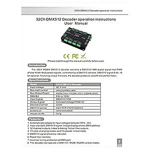 32 Channel 96A RGBW DMX 512 LED Decoder Controller DMX Dimmer DC5-24V RGBW RGB LED Light 8 Bit/16 Bit