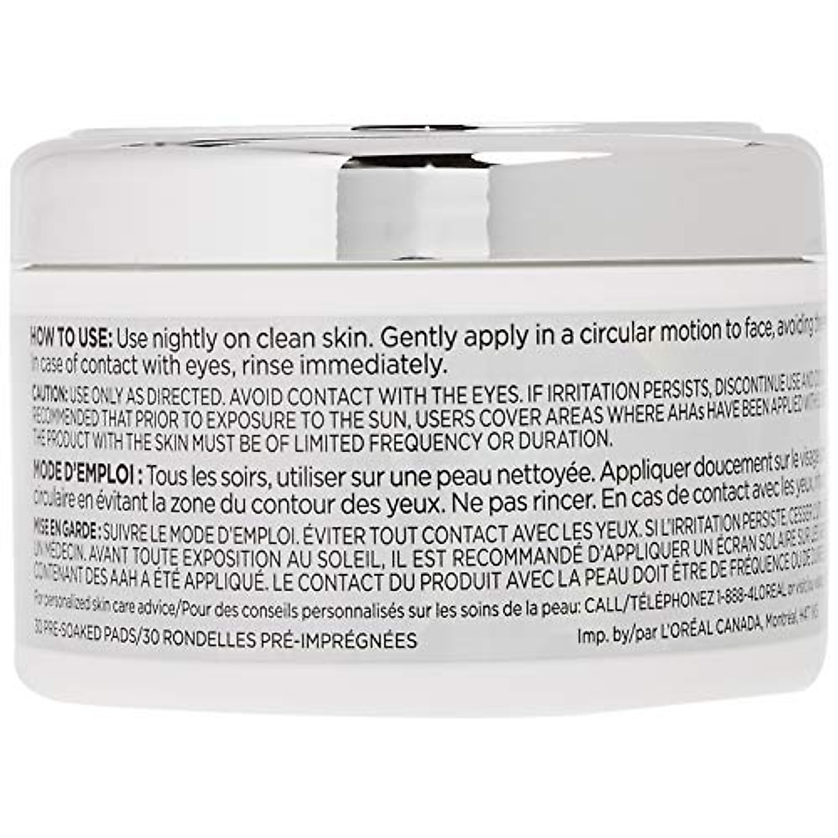 L'Oréal Paris Revitalift Bright Reveal Anti-Aging Exfoliating Peel Pads with Glycolic Acid, Reduce Wrinkles & Brighten Skin, 30 Count (Pack of 1)