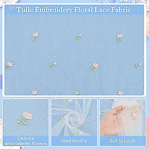FINGERINSPIRE 1 Yards Embroidered Tulle Lace 59inches Wide Pink Floral Embroidered Lace Fabric Polyester White Tulle Embroidered Floral Sewing Fabric for DIY Clothing Dresses Wedding Decoration