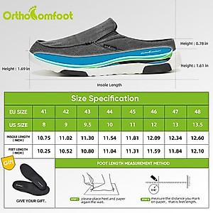 OrthoComfoot Slippers with Arch Support for Mens, Orthopedic Casual Canvas Walking Shoes, Breathable Slip-on Indoor Outdoor Shoes Black Size 9