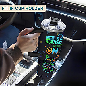 Gamer Gift for Men from Daughter, Son, Kids, Wife - 40oz Game Tumbler With Handle and straw for Father's Day, Christmas, Birthday, Valentines Day - 40 oz Stainless Steel Tumbler for Gaming Men