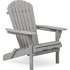 Wooden Outdoor Folding Adirondack Chair Set of 2 Wood Lounge Patio Chair for Garden,Lawn, Backyard, Deck, Pool Side, Fire Pit,Half Assembled. (Gray)