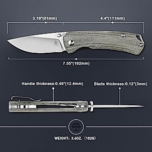 Kizer T1 EDC Knife, 3.19 Inches 154CM Steel Green Micarta Handle Folding Pocket Knife, V3490C1