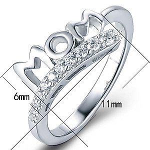 SEniutarm Engagement Love Rings Wedding Bands Fashion Zircon Inlaid Hollow Mom Letter Finger Band Ring for Women/Girl Finger Rings DIY Jewelry Gifts - Silver US 10