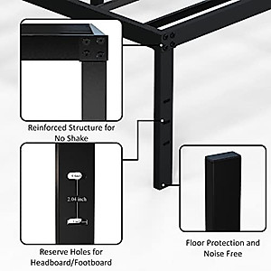 EMODA Queen Bed Frame No Box Spring Needed 18 Inch Heavy Duty Metal Tall Platform Bed Frame Queen Size with Large Storage Space, Easy Assembly, Black