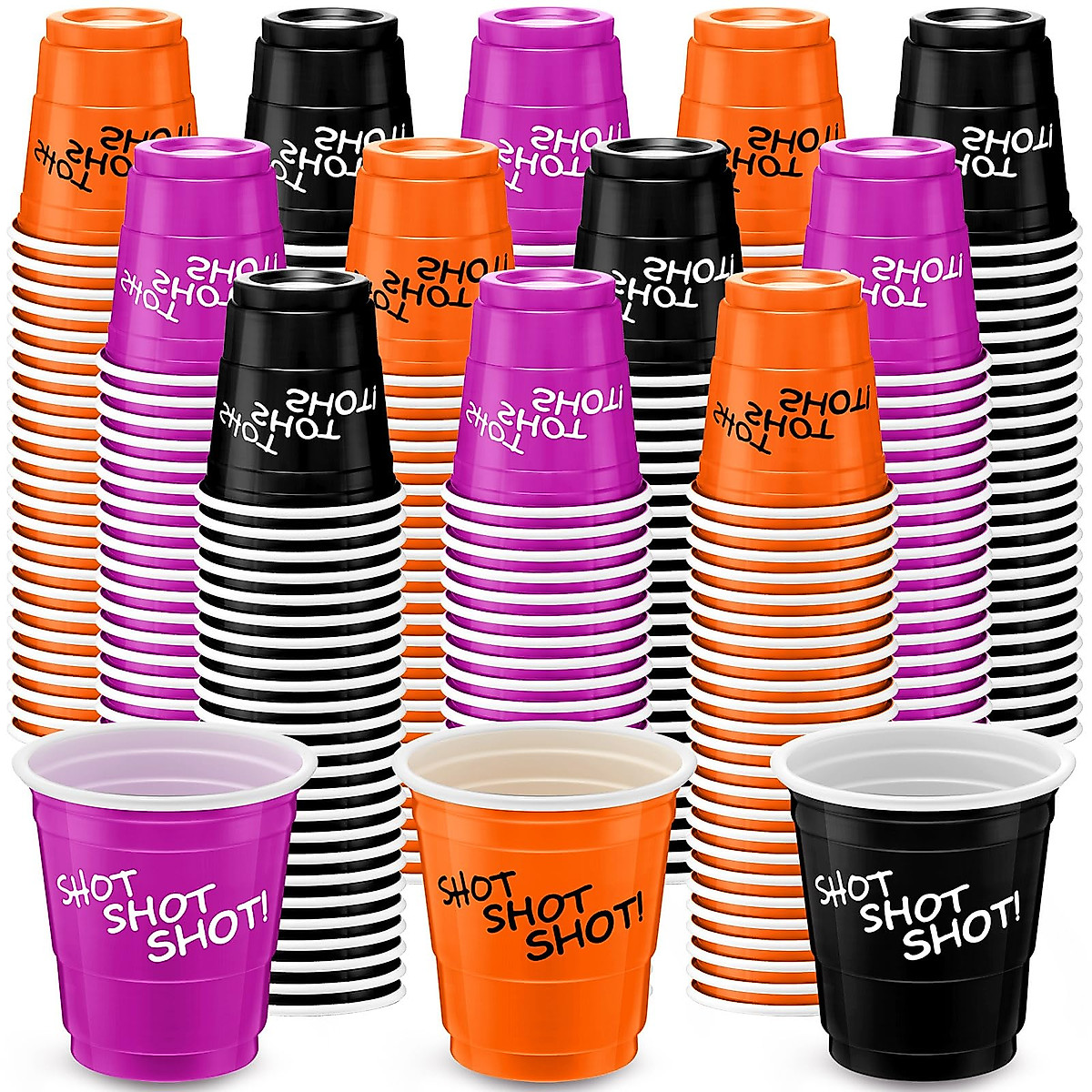Lounsweer 100 Pcs Halloween Plastic Cups 2 oz Disposable Cups Mini 2 oz Party Glasses for Bachelorette Birthday Tasting Serving Samples Cups for Drinking Party (Shot, Shot, Shot)