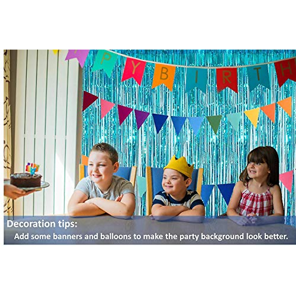 Vanujoy Iridescent Teal Blue Foil Fringe Backdrop Curtains Party Decoration - 2 Pack Tinsel Party Door Wall Curtain for Birthday Bachelorette Party Engagement Bridal Shower Baby Shower Graduation