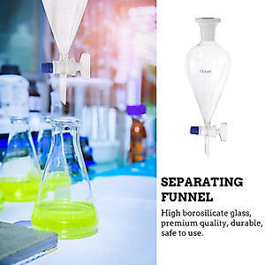 Separatory Funnel Pear Funnels, 125ml Thickened Glass Separating Funnel, Leak-Proof Screw Cap, Stopcock Style and Logo Color Random, Lab Glassware