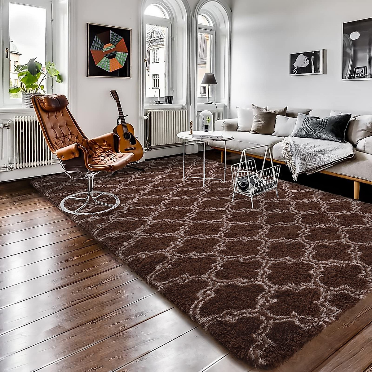 HOMORE Luxury Bedroom Rug, 4x6 Feet Area Rug for Living Room, Modern Fluffy Rugs, Soft and Comfy Rug for Kids Nusery Dorm and Home Office, Brown/Beige