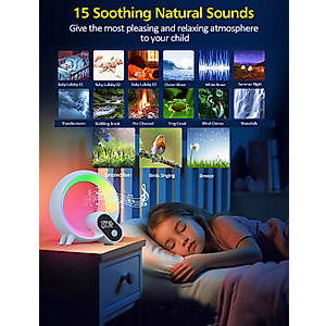 Smart Night Light for Kids,Wake Up Light Sunrise Alarm Clock,Ambient Light & Sleep Assistant White Noise Sound Machine Baby Night Light,App,Bluetooth Speaker,Snooze,Timer,Remote Control,Ideal for Gift