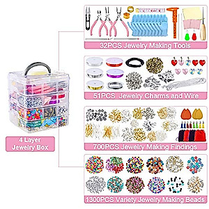 PP OPOUNT 2035 PCS Jewelry Making Supplies, Jewelry Making Kit with Jewelry Beads, Charms, Findings, Jewelry Pliers, Beading Wire for Necklace Bracelet, Earrings Making and Repairing