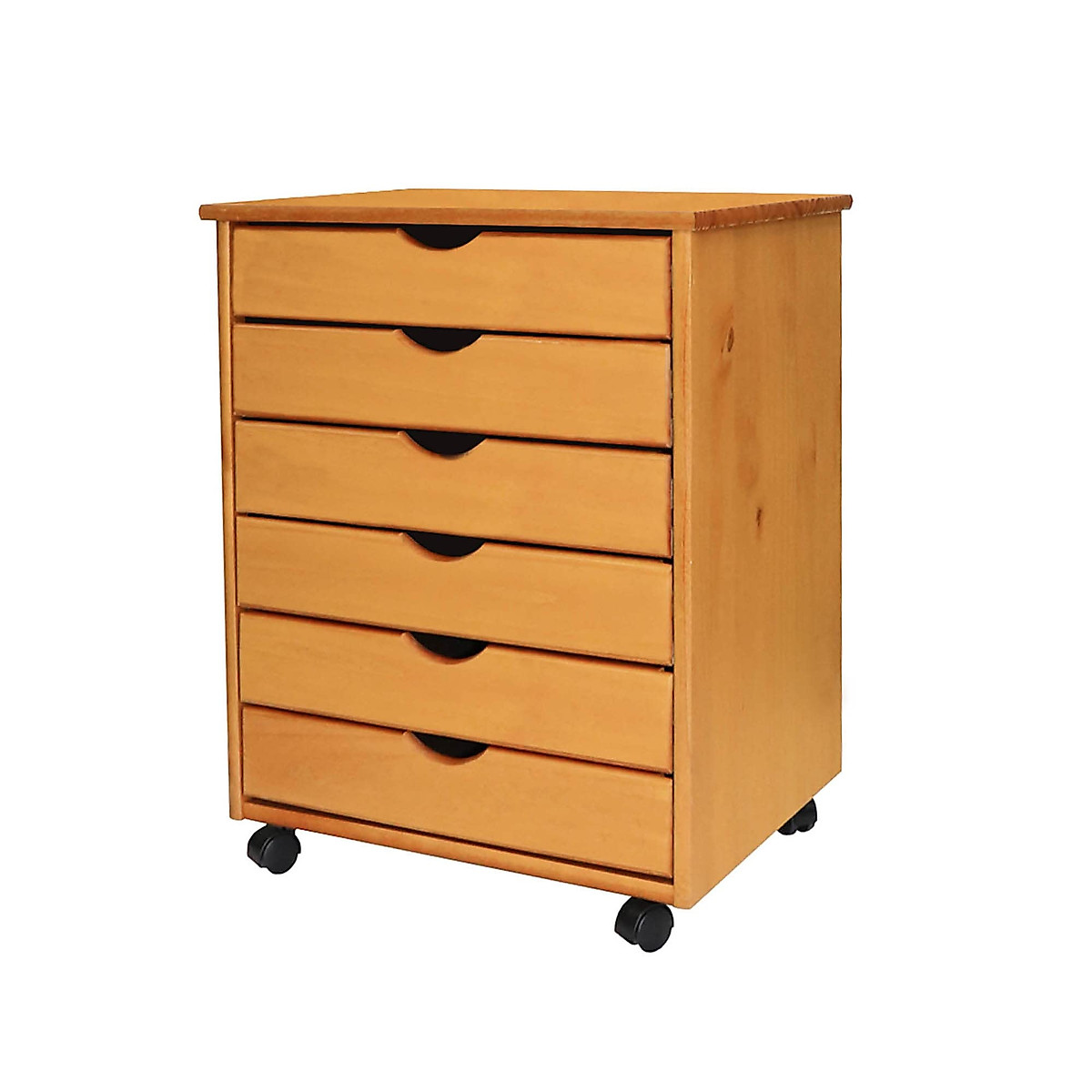 Adeptus Original Roll Cart, Solid Wood, 6 Drawer Extra Wide Drawers Roll Carts, Medium Pine