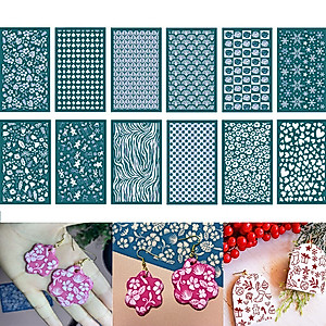 Reusable Silk Screen Polymer Clay Kit Flower Leaves Love Heart Christmas Bells Snowlake Decoration Silk Screen Stencils Polymer Clay Tools Printing on Clay & Other Jewelry Clay Earrings Decoration