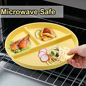 ZENFUN 8 Pack Unbreakable Divided Plates, 9'' Round Plastic Portion Control Plates, Dinner Plate Kids Plates Diet Plate for Children, Adults, Picnic, Microwave and Dishwasher Safe, 4 Colors